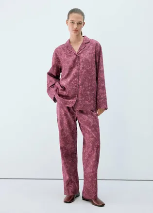Mango Pantalon pyjama imprim&eacute; passepoil bordeaux - Femme - S - MANGO