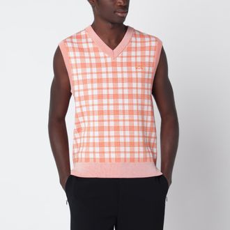 Loewe Wei&szlig;/orange karierte Weste aus Wolle