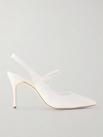 Manolo Blahnik Escarpins Babies &Agrave; Brides Arri&egrave;re En Raphia &Agrave; Finitions En Cuir Camparisli 90 - Blanc