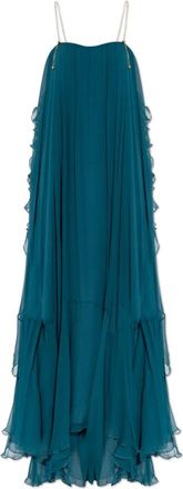 Chlo&eacute; Femme, Robes, Bleu, Taille: 36 FR Robe Longue Sans Manches en Mousseline de Soie