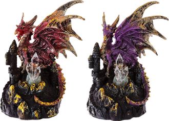 Puckator DRG385 LED Kristall Burg Drache Sammelobjekt, Kunstharz, gemischt, H&ouml;he 19cm, Breite 14cm, Tiefe 11,5cm