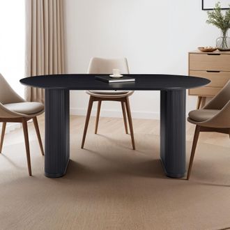 IDIMEX Esstisch Maxim schwarz - moderner Tisch 160 x 90 cm, Design Küchentisch oval mit Säulenbeinen und Lamellen, Esszimmertisch für 6 Personen