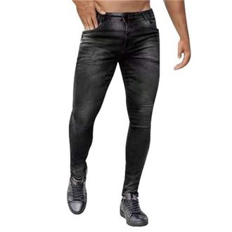 Generic Jean fusel&eacute; pour homme - Jean skinny pour homme - Pantalon en jean us&eacute; - Coupe ajust&eacute;e - Pantalon en jean d&eacute;chir&eacute; confortable - Fermeture &eacute;clair - Pan