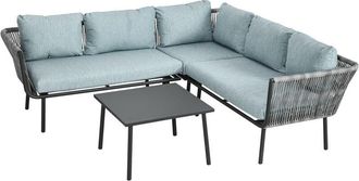 OUTSUNNY Salon de jardin dangle 5 places 4 pi&egrave;ces coussins inclus alu. r&eacute;sine tress&eacute;e gris