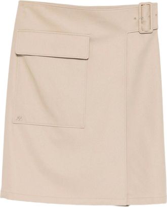 Courr&egrave;ges Femme, Jupes, Beige, Taille: 38 FR Utility Buckle Cotton Skirt