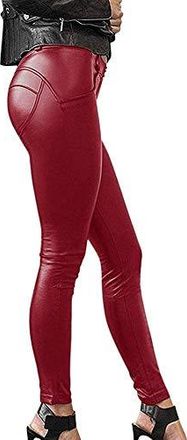 Onsoyours Legging Cuir Femme Pantalon Sexy Collant Mince Slim Taille Haute Elastique PU Pantalon Basique Skinny Pants A Vin Rouge XL