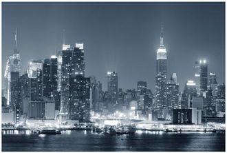Wallario selbstklebendes Poster - New York Skyline - Schwarz Weiß Blau, Aufkleber in Premiumqualität, Klebefolie Größe: 100 x 150 cm XXL-Poster