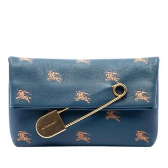 Burberry Sac pochette en cuir brod&eacute; Pre-owned - Femme - Pre-owned - Bleu - Taille: ONE Size