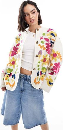 Asos Veste brod&eacute;e sans col - &Eacute;cru-Neutre