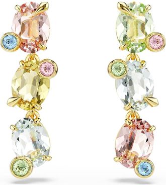 Swarovski Gema Drop-Ohrhänger, Asymmetrisches Design, Verschiedene Schliffe, Mehrfarbig, Goldlegierungsschicht