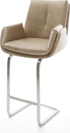 DELIFE Barstuhl Clea-Flex Mikrofaser Beige Vintage Freischwinger Flach Edelstahl Silberfarben, Barst&uuml;hle