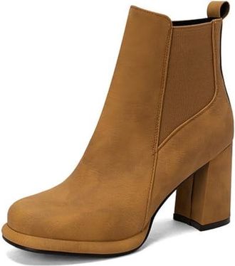 Generic Bottines &eacute;lastiques larges pour femme - Confortables - Bout rond - Talon bloc - Tendance - &Agrave; enfiler, jaune, 40.5 EU