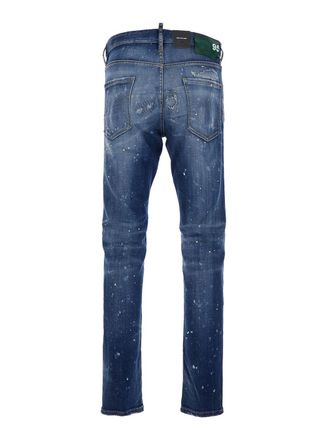 Dsquared2 Mens Blue Jeans With Belt Loops And Painted Details Cotton
