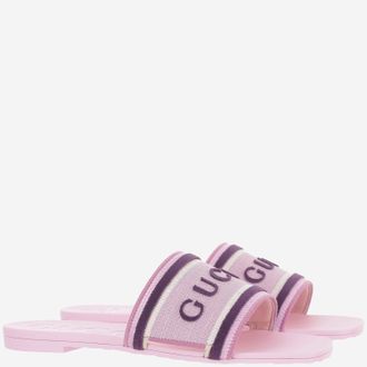 Gucci Cotton-Blend Knit Strap Slider Sandals - Pink