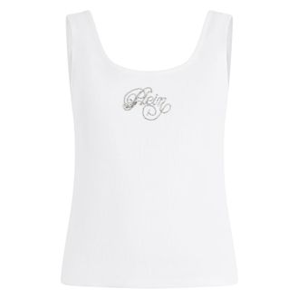Philipp Plein Femme, Tops, Blanc, Taille: 40 FR Open Back Tank Top Signature