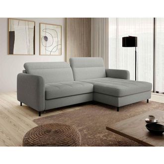Best Mobilier Bestmobilier - Sagada - rechts 4-sitzer - schlaffunktion und bettkasten und kopfst&uuml;tzen - aus boucl&eacute;-stoff - grau