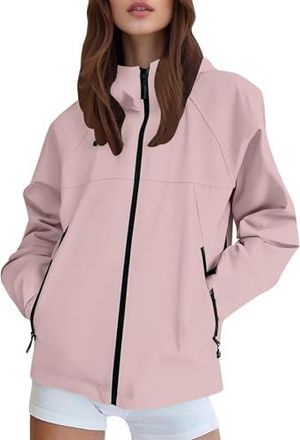 Generic Veste de pluie pour femme, coupe ample, l&eacute;g&egrave;re, doubl&eacute;e, coupe-vent, avec capuche, 2026, rose, 4XL