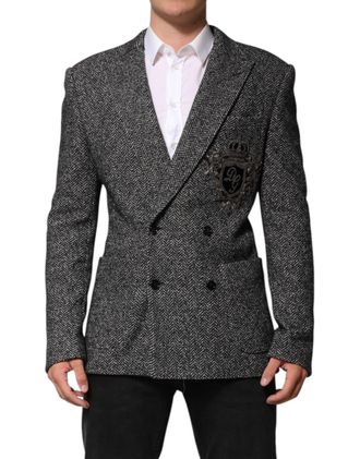 Dolce & Gabbana Black White Double Breasted Men Suit Blazer And Wool Cotton