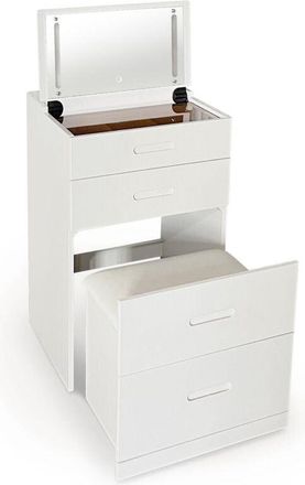 Menzzo Coiffeuse compacte 48cm avec miroir led, tiroir et pouf intégré Germina Blanc