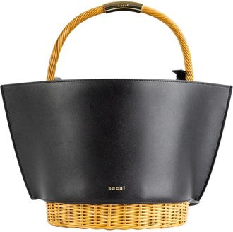 sacai Femme, Sacs, Noir, Taille: ONE Size Leather x Rattan Basket Medium