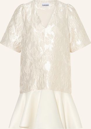 Ganni Kleid Im Materialmix Mit Volants beige