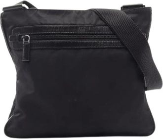 Prada Sac bandouli&egrave;re en nylon et cuir Saffiano avec logo triangle Pre-owned - Femme - Pre-owned - Noir - Taille: ONE Size