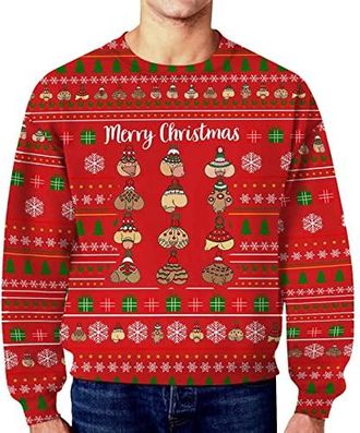 Generic Pull &agrave; capuche d&eacute;contract&eacute; &agrave; col rond pour homme Automne Hiver No&euml;l 2026, Rouge, M