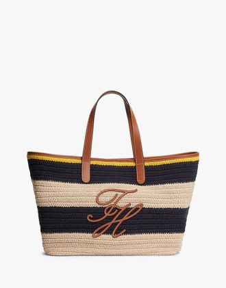 Tommy Hilfiger cabas &agrave; rayures avec logo appliqu&eacute; en bleu multicolore