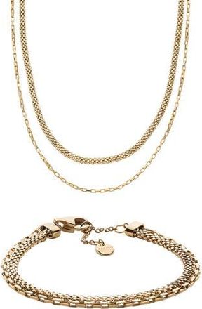 Skagen Collier et Bracelet pour Femme Merete en Acier Inoxydable Doré, Set