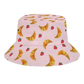 Generic Croissant Et Fraise-1 Chapeau De Pêcheur Anti-UV Chapeau Pêche Pliable Casquettes Visières pour Voyage Femme Plein Air