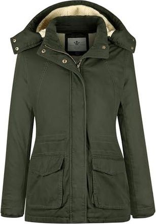 WenVen Veste dHiver pour Femme Veste Chaude en Polaire Sherpa Veste de Transition Parka &Eacute;paissie Manteaux Coupe-vent dExt&eacute;rieur avec Capuche Vert Arm&eacute;e XL