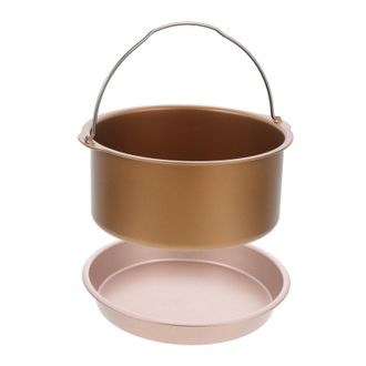 Lurrose Professionelles Backzubehör Carbonstahl Antihaft Kuchenfass und Runde Pizzapfanne mit Griff für Airfryer Backofen Vielseitiges Küchenutensil