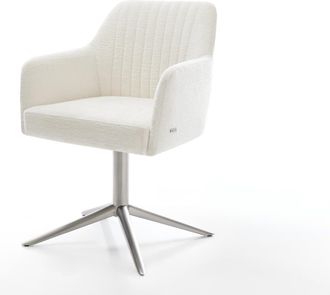 DELIFE Drehstuhl Greg-Flex Bouclé Soft Beige Fußkreuz Edelstahl 360° drehbar Wippfunktion Taschenfederkern, Esszimmerstühle