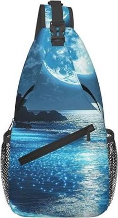 Generic Sac &agrave; dos &agrave; bandouli&egrave;re pour homme Motif vagues et lune