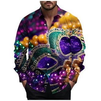 Generic Chemise de bowling color&eacute;e boutonn&eacute;e en satin &agrave; manches longues pour homme - Haut d&eacute;contract&eacute; &agrave; manches longues pour carnaval, bo&icirc;te de nuit, soir&eacute;e d