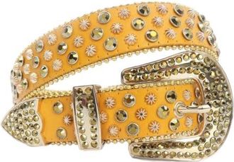Generic Ceinture élégante en cuir PU clouté avec strass pour femme Accessoire de fête, jaune, jusquà 3 mois