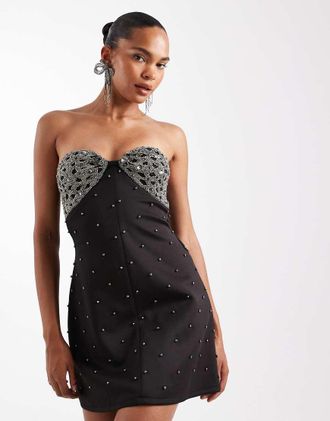 Asos Robe bandeau courte et orn&eacute;e de clous - Noir