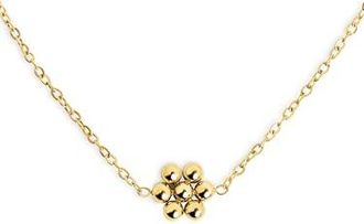 Singularu Collier Tiny Daisy. Acier avec Finition Plaqué Or 18Kt. Chaîne avec Petites Boules. Bijoux pour Femme