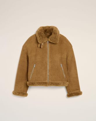 Ami Ami Paris - Blouson aviateur marron en shearling de mouton Beige Mastic - Taille : XXL - pour Homme