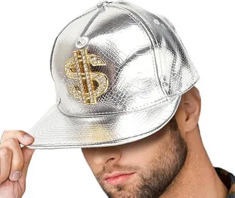 Generic Chapeau de baseball avec signe du dollar - Chapeau de rappeur r&eacute;glable - Chapeau hip-hop r&eacute;glable - Accessoires de v&ecirc;tements des ann&eacute;es 80 - Casquette