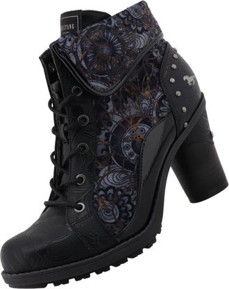 Mustang Jeans Damen Stiefel mit abstraktem Floralmuster 15M0162011, Größe:41 EU, Farbe:Schwarz