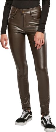 Urban Classics Damen Hose Ladies Mid Waist Synthetic Leather Pants Brown 28