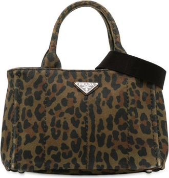 Prada Hobo Bags - Small Leopard Print Canvas Canapa Satchel - Gr. unisize - in Braun - für Damen