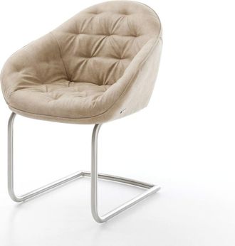 DELIFE Freischwinger Gaio-Flex Mikrofaser Beige Vintage Freischwinger rund Edelstahl, Esszimmerstühle