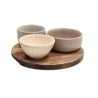 Tognana Set 3 Schalen + rundes Tablett 20 cm Plume, Stoneware, Mehrfarbig