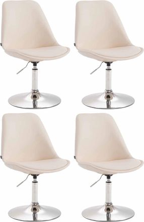 Clp 4er Set Esszimmerst&uuml;hle Maverick Kunstleder I h&ouml;henverstellbare Lehnst&uuml;hle I Drehst&uuml;hle Mit Trompetenfu&szlig;, Farbe:Creme, Gestell Farbe:Chrom