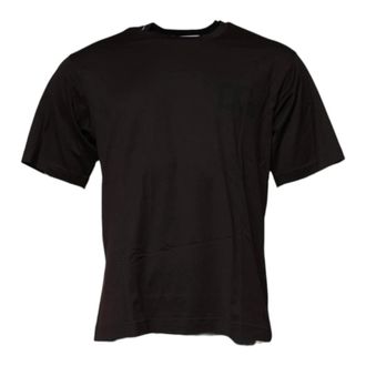 Dolce & Gabbana Homme, Tops, Noir, Taille: M T-shirt Logo en Coton &agrave; Col Rond