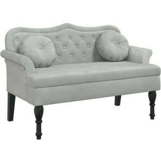 vidaXL Vidaxl - Banc avec coussins velours gris clair 120,5 x 65 x 75 cm - Confort optimal avec accoudoirs roul&eacute;s - Charge maximale 110 kg