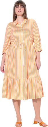 Ulla Popken Damen große Größen Übergrößen Plus Size Hemdblusenkleid, Streifen, Hemdkragen, 3/4-Arm kräftiges orange 58+ 836725658-58+