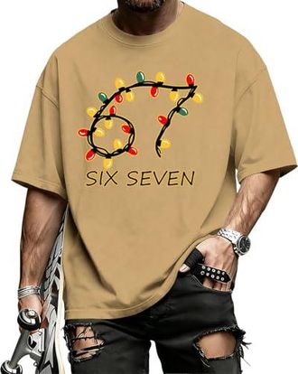 Generic 67 Chemise de No&euml;l - Col rond surdimensionn&eacute; - T-shirt de No&euml;l &agrave; manches courtes pour homme - Hauts d&eacute;t&eacute; tendance - Pour un usage quotidien, kaki, 4XL